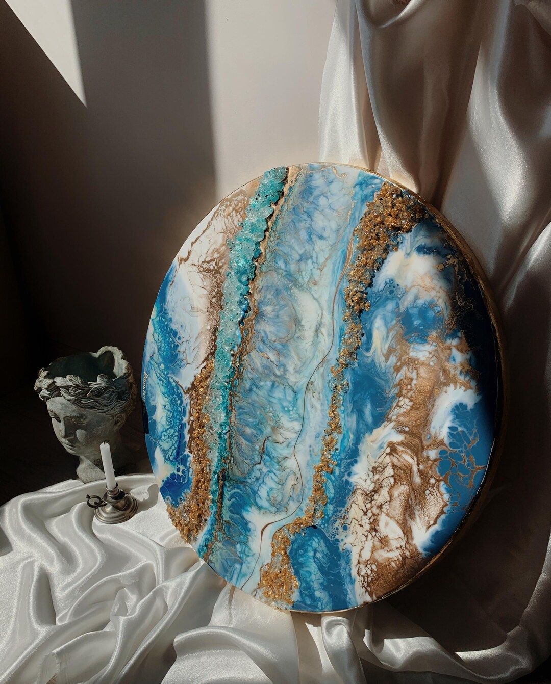 Deep Blue Ocean Wall Art, Nautical Epoxy Resin Decor, Navy Blue Sea ...