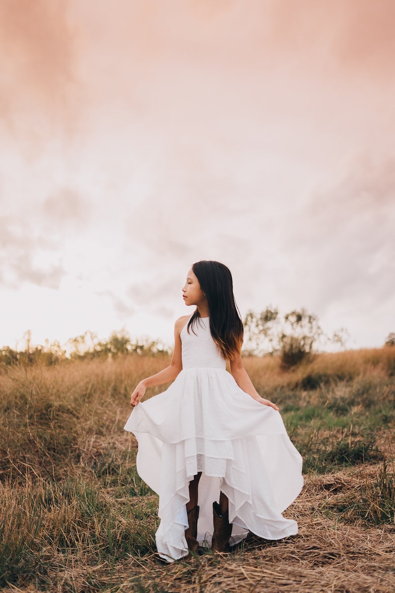 Flower Girl Boho Dress Rustic White Cotton And Lace Maxi Dress Etsy