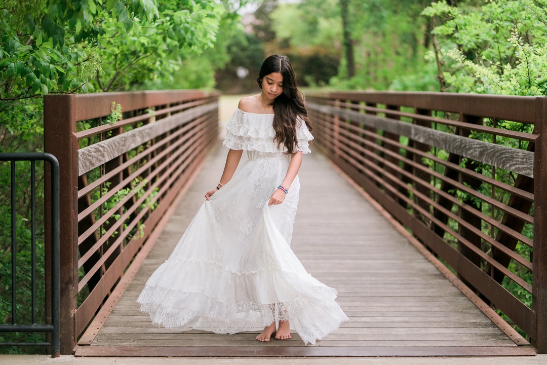 Rustic Tween Lace Dress, Vintage Style Flower Girl Dress, off the ...