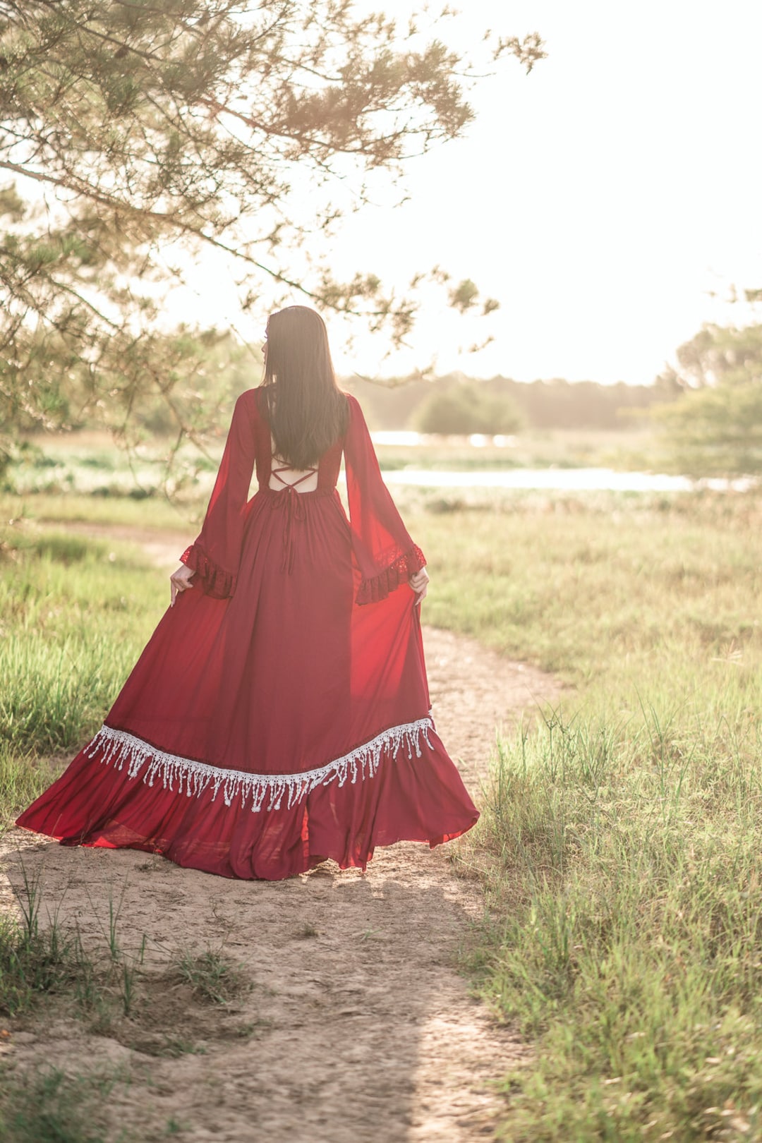 Viking Maxi Dress Red Wedding Dress Non Traditional Bride Medieval ...