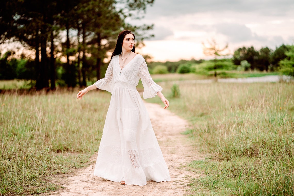 Bohemian Hippie Vow Renewal Dress Vintage Inspired Lace Maxi | Etsy