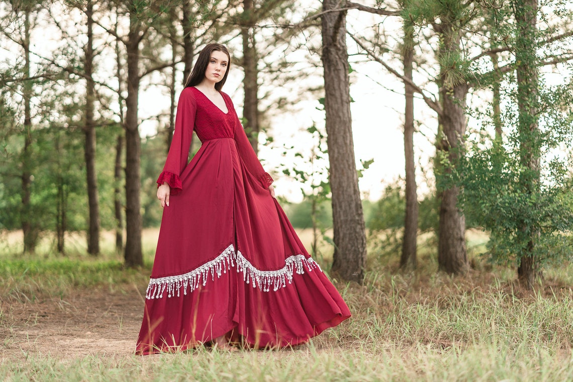 Viking Maxi Dress Red Wedding Dress Non Traditional Bride - Etsy