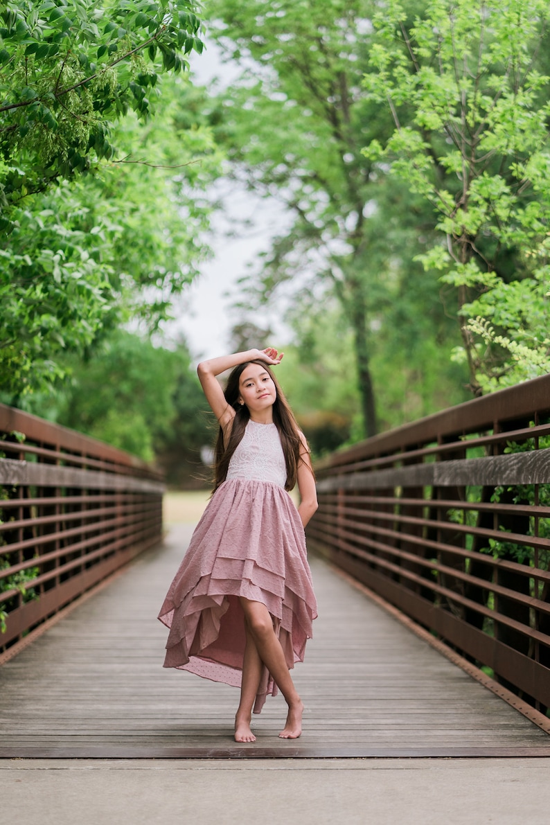 Beach Flower Girl Dress Tween Dusty Pink High Low Dress - Etsy