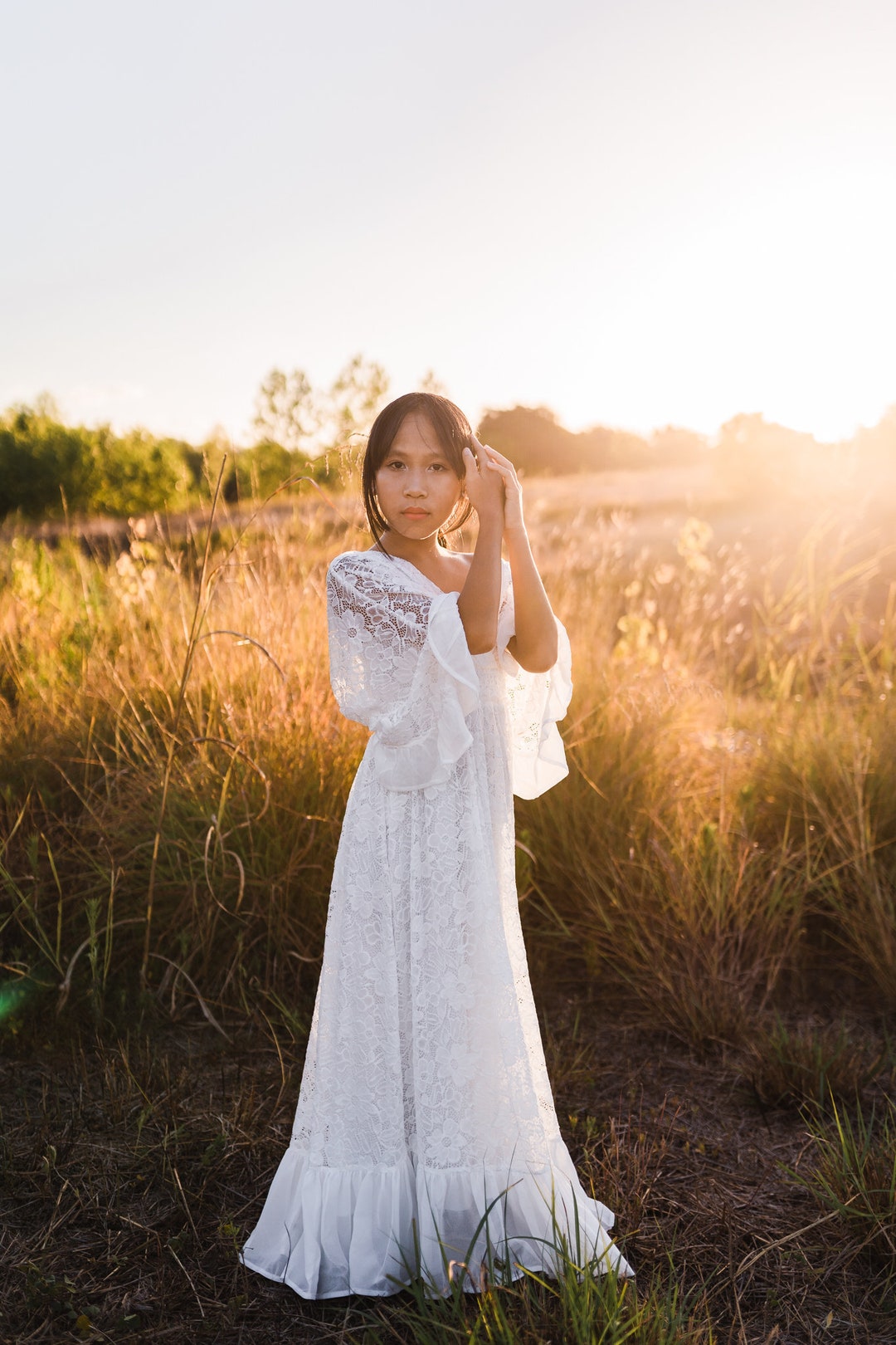 Boho Flower Girl Dress White Lace Dress Rustic Flower Girl First