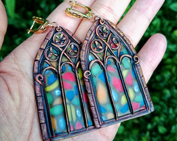 Gothic Stained Glass Window Original Polymer Clay Earrings Handmade ...