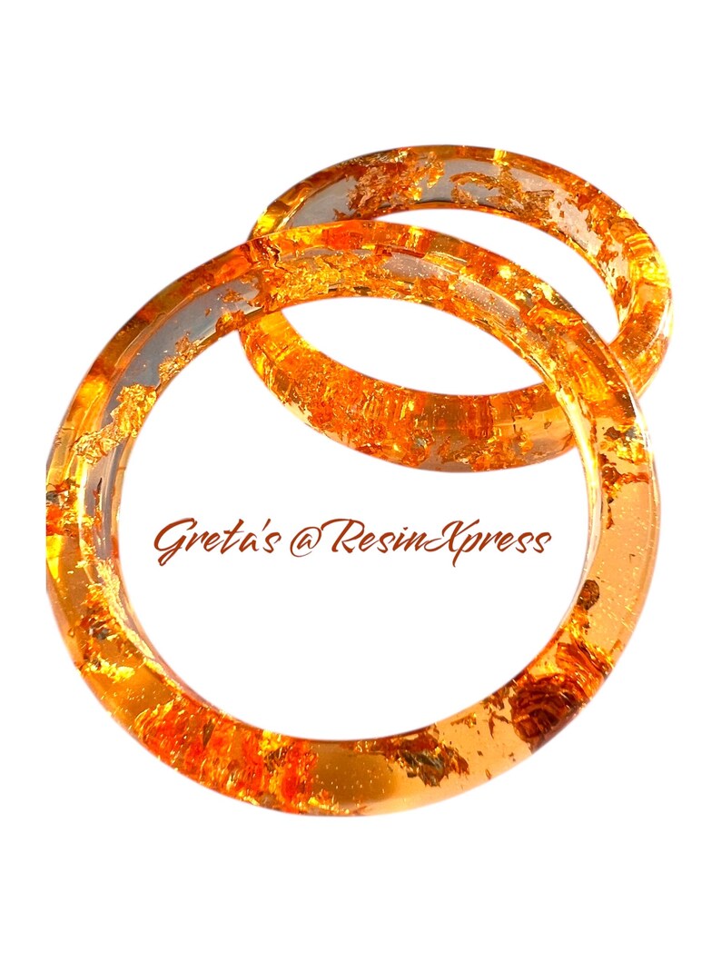 Gold Flake Resin Bangles – Honey-tinted Handmade Jewelry | Two Sizes ...
