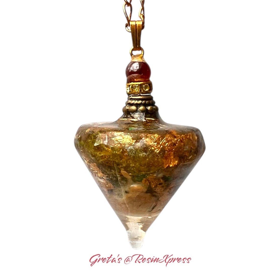 Quartz Crystal Pendant | Goddess Spindle Necklace | Gold Foil, Moss ...