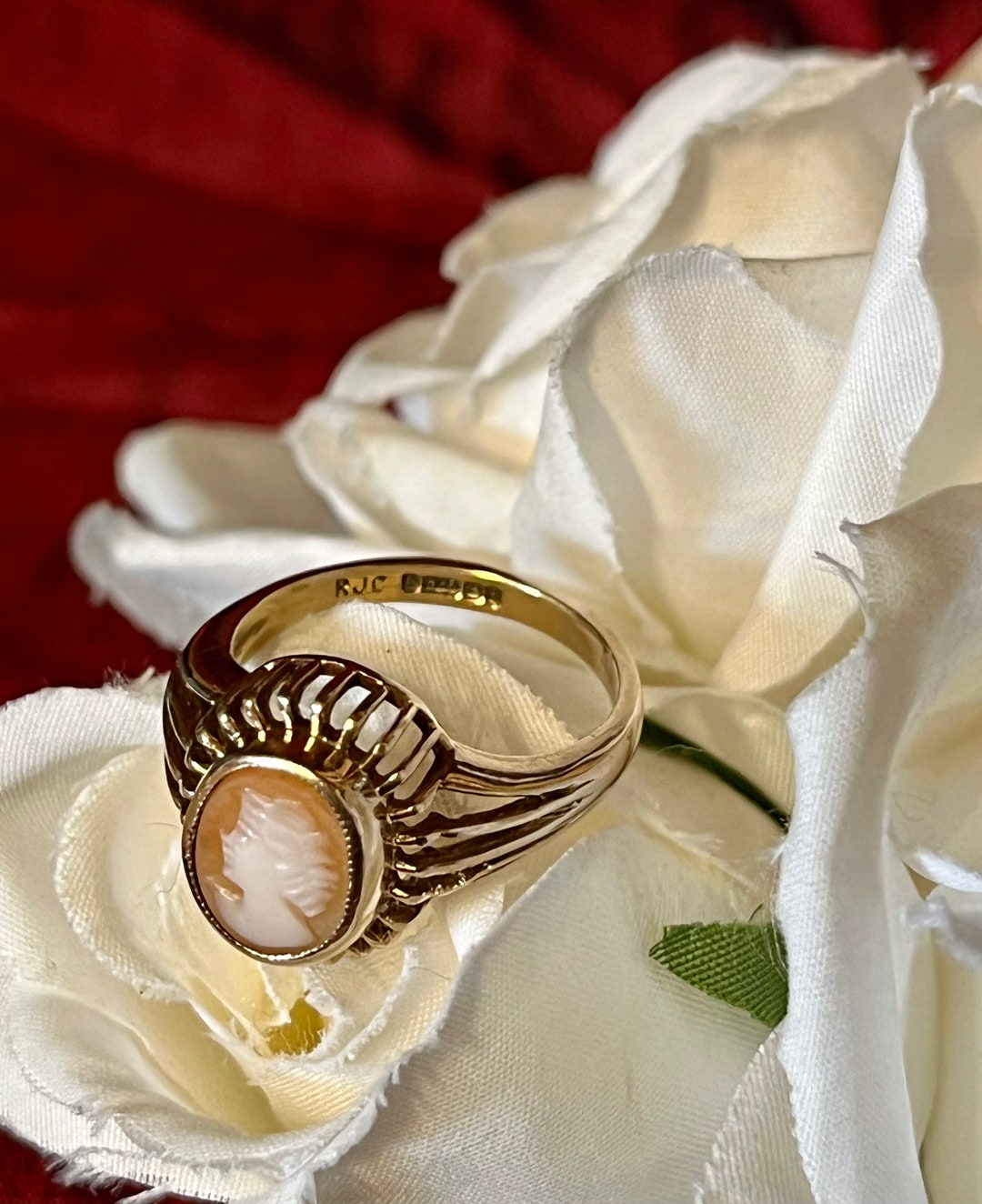 Vintage Set Stone Cameo Ring Rare Left Facing 9ct Gold Hallmarked .375 ...
