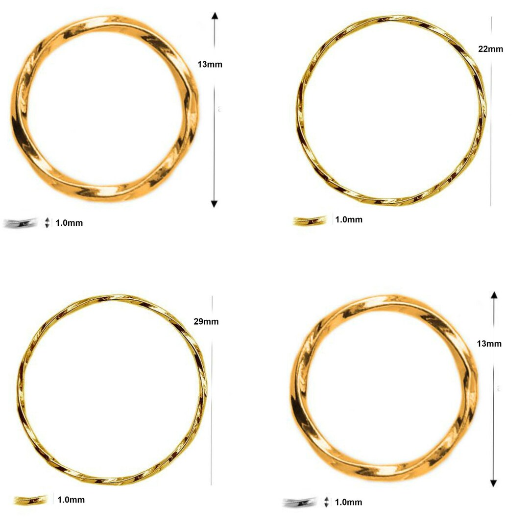 2 Sterling Silver Twisted Closed Rings 24K Gold Plated Closed Rings ...