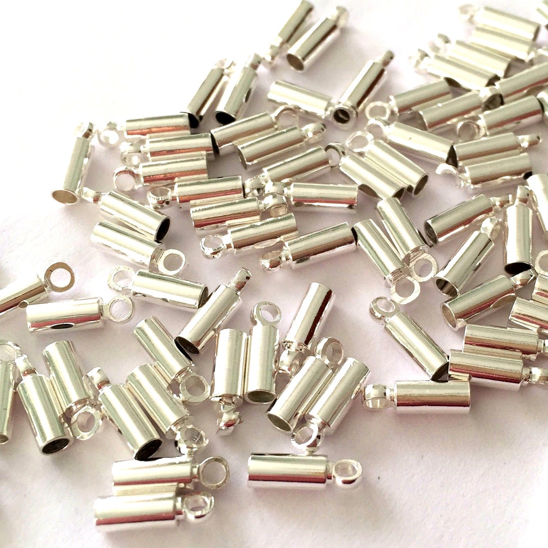 100 Silver Plated Cord End Necklace End Crimp End 9x3mm Findings for ...