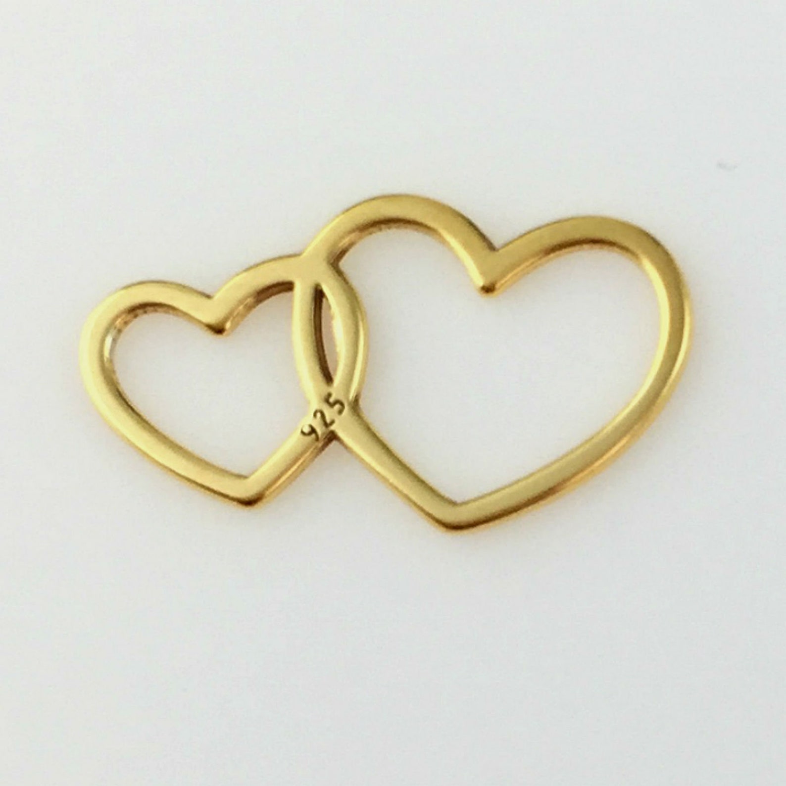 2 Sterling Silver Double Heart Charms 24K Gold Plated - Etsy