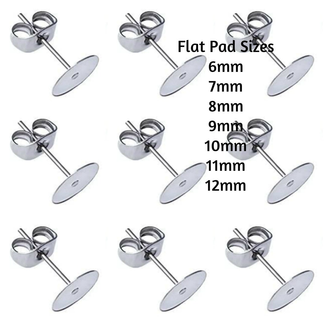 50 Sterling Silver Plated Flat Pad Ear Studs 6mm 7mm 8mm 9mm Earring ...