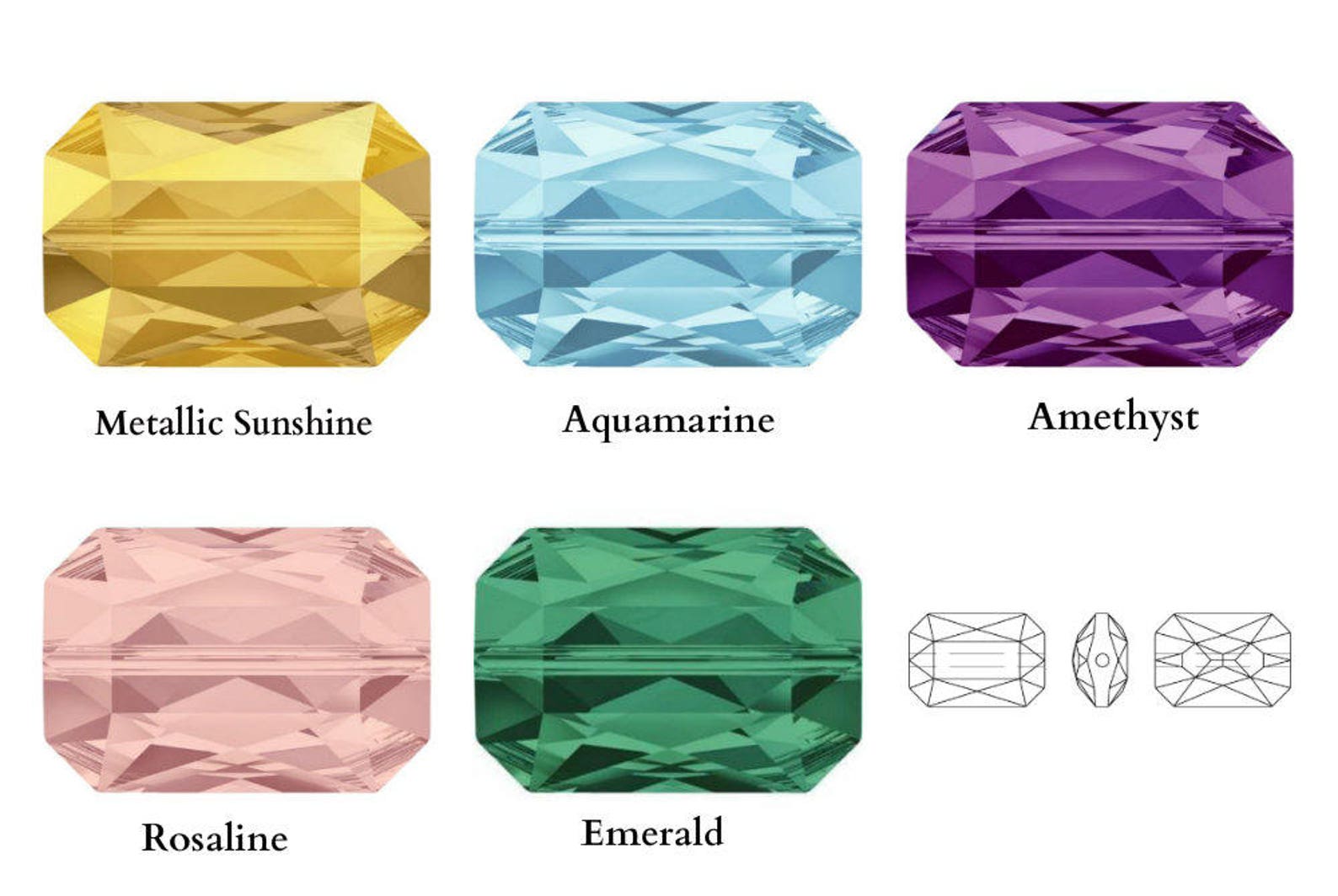 5 Swarovski Crystal 5515 Cut Beads, 14x9.5mm Rectangle Beads, Mixed ...