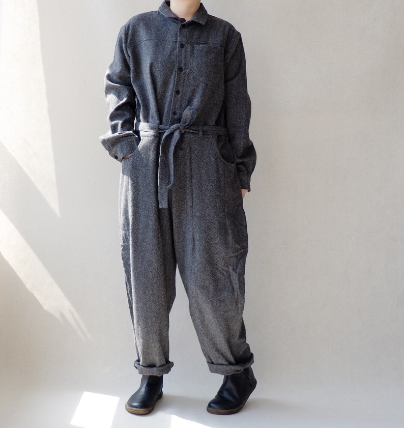 Wool Wide Leg Wrap Jumpsuits Winter, Vintage Wool Romper, Loose Fit ...