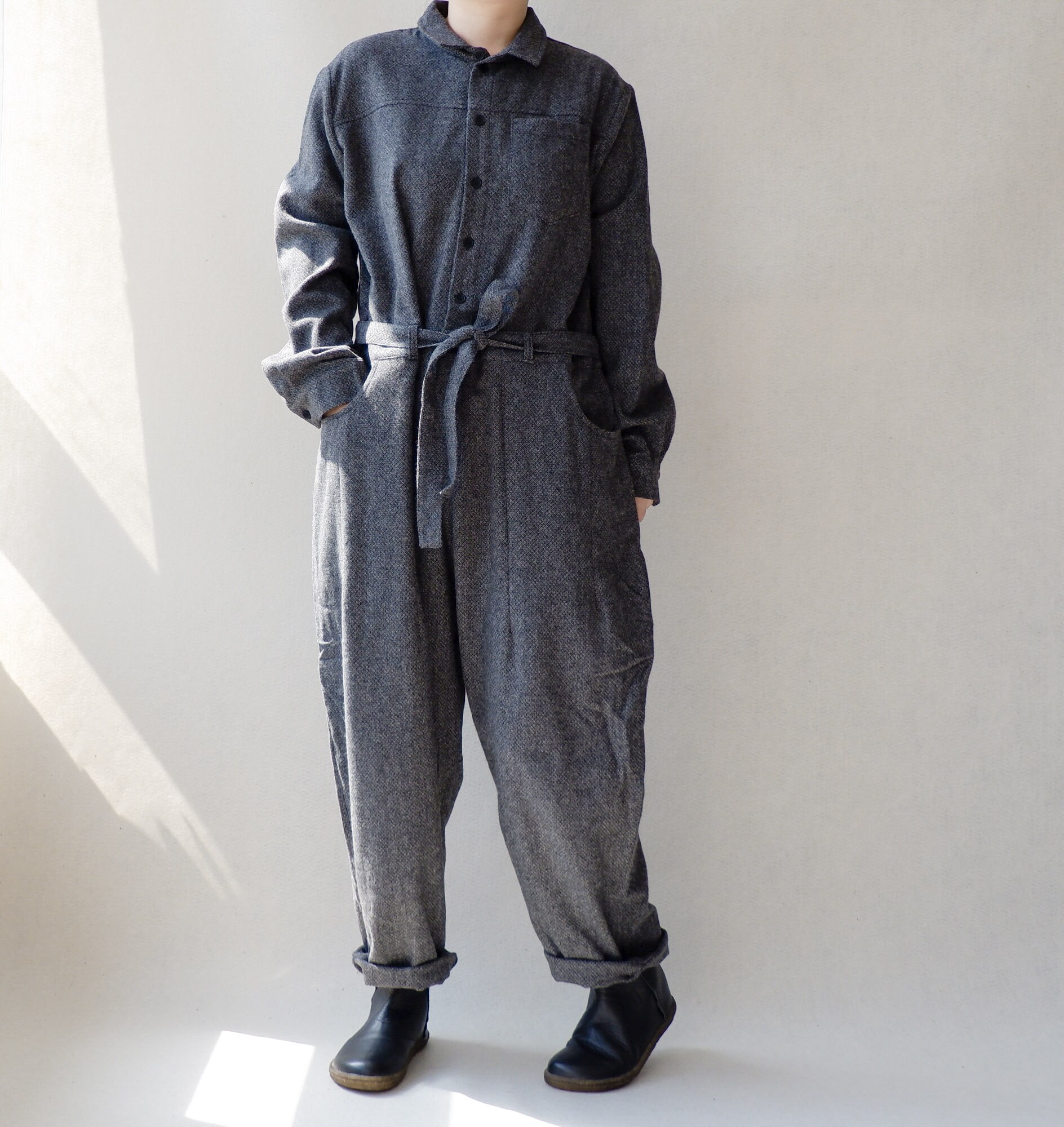 Wool Wide Leg Wrap Jumpsuits Winter, Vintage Wool Romper, Loose Fit ...