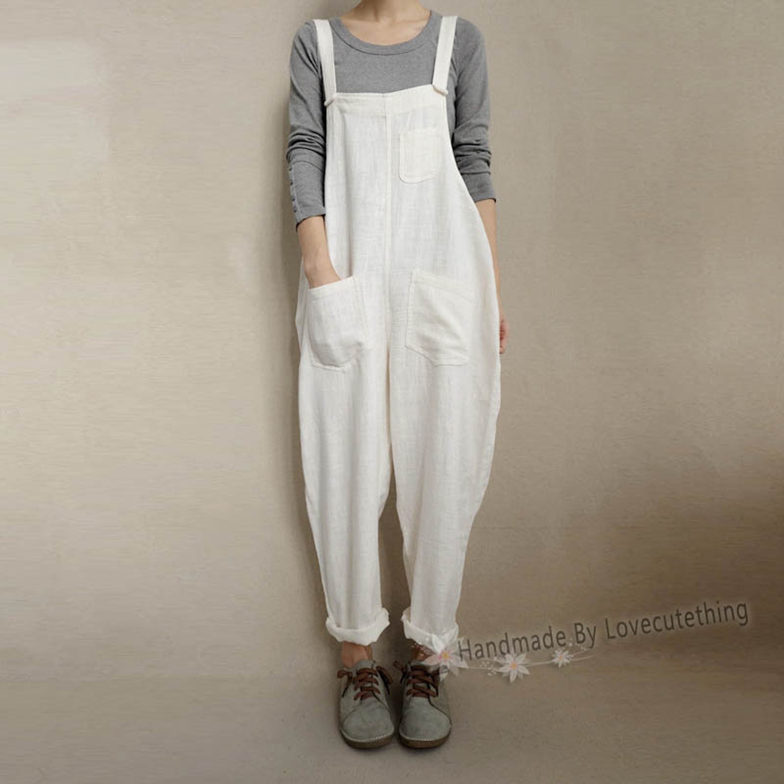 Handmade Cream White Linen Overalls: Women's Spring Dungarees - Etsy