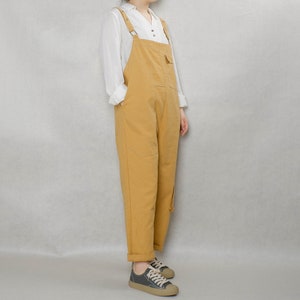 Yellow Overalls Unisex Linen Jumpsuits Garden Romper With Pockets ...