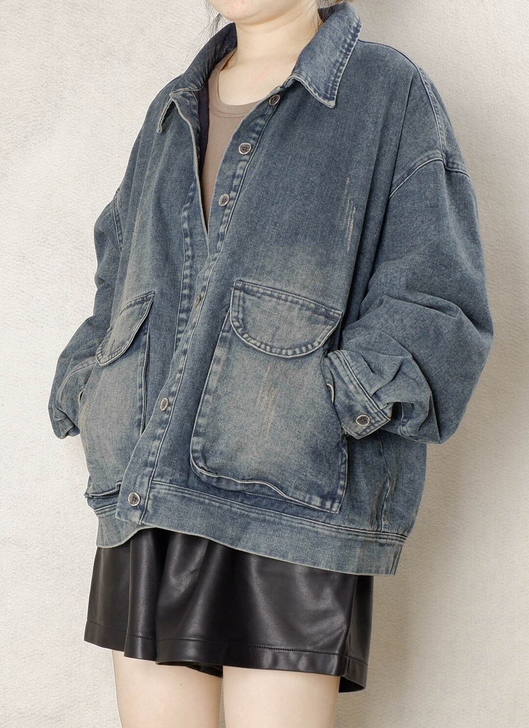 Distressed Denim Jacket Buttons up Coat Women, Loose Fitting Coat Size ...