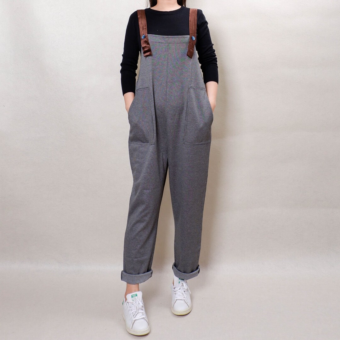 Gray Gingham Overalls: Handmade Wide Leg Jumpsuit With Silk Velvet ...