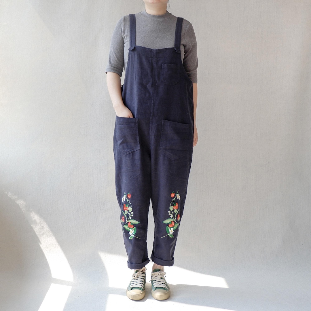 Breathable Linen Overalls Sturdy Pants With Pockets, Unisex Dungaress ...