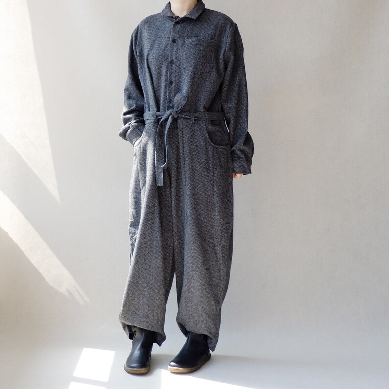 Wool Wide Leg Wrap Jumpsuits Winter, Vintage Wool Romper, Loose Fit ...
