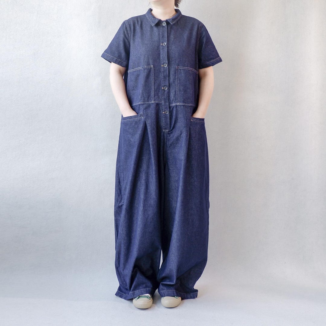 Wide Leg Denim Coveralls Women, Vintage Denim Romper, Oversized ...