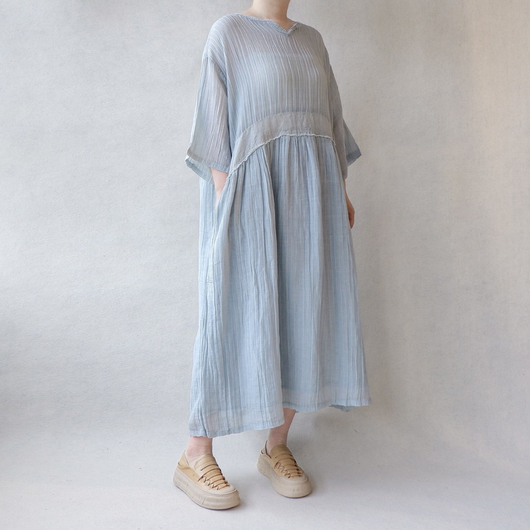 Breathable Linen Maxi Dress, Natural Linen Dress V-neck Kaftan With ...