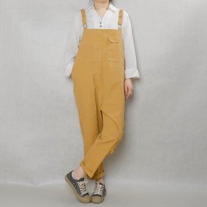 Yellow Overalls Unisex Linen Jumpsuits Garden Romper With Pockets ...
