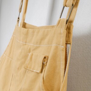 Yellow Overalls Unisex Linen Jumpsuits Garden Romper With Pockets ...