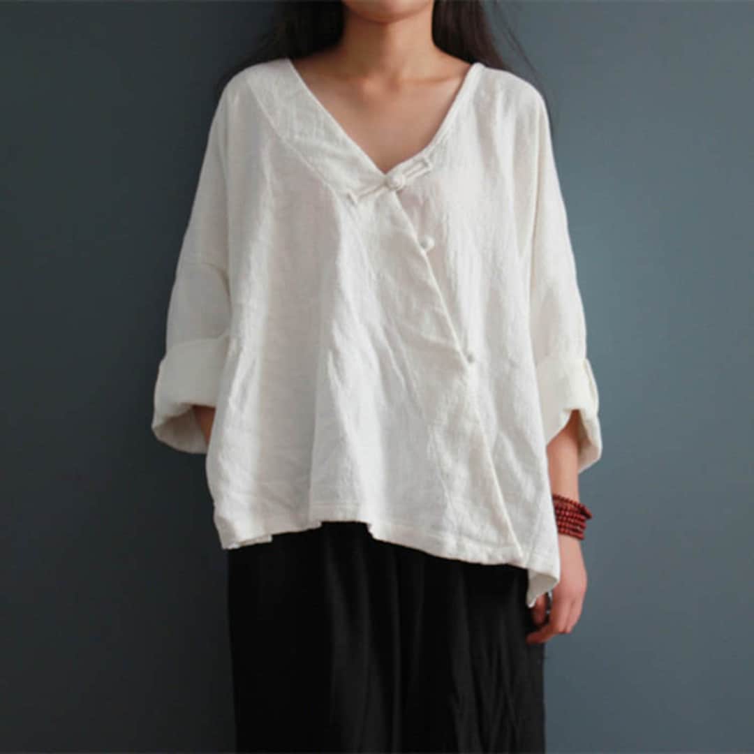 Loose Fit Linen Blouse Women, Soft Cotton Cardigan, Plus Size Casual ...