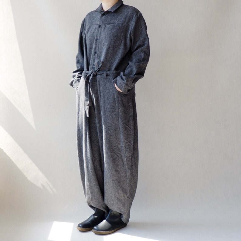 Wool Wide Leg Wrap Jumpsuits Winter, Vintage Wool Romper, Loose Fit ...
