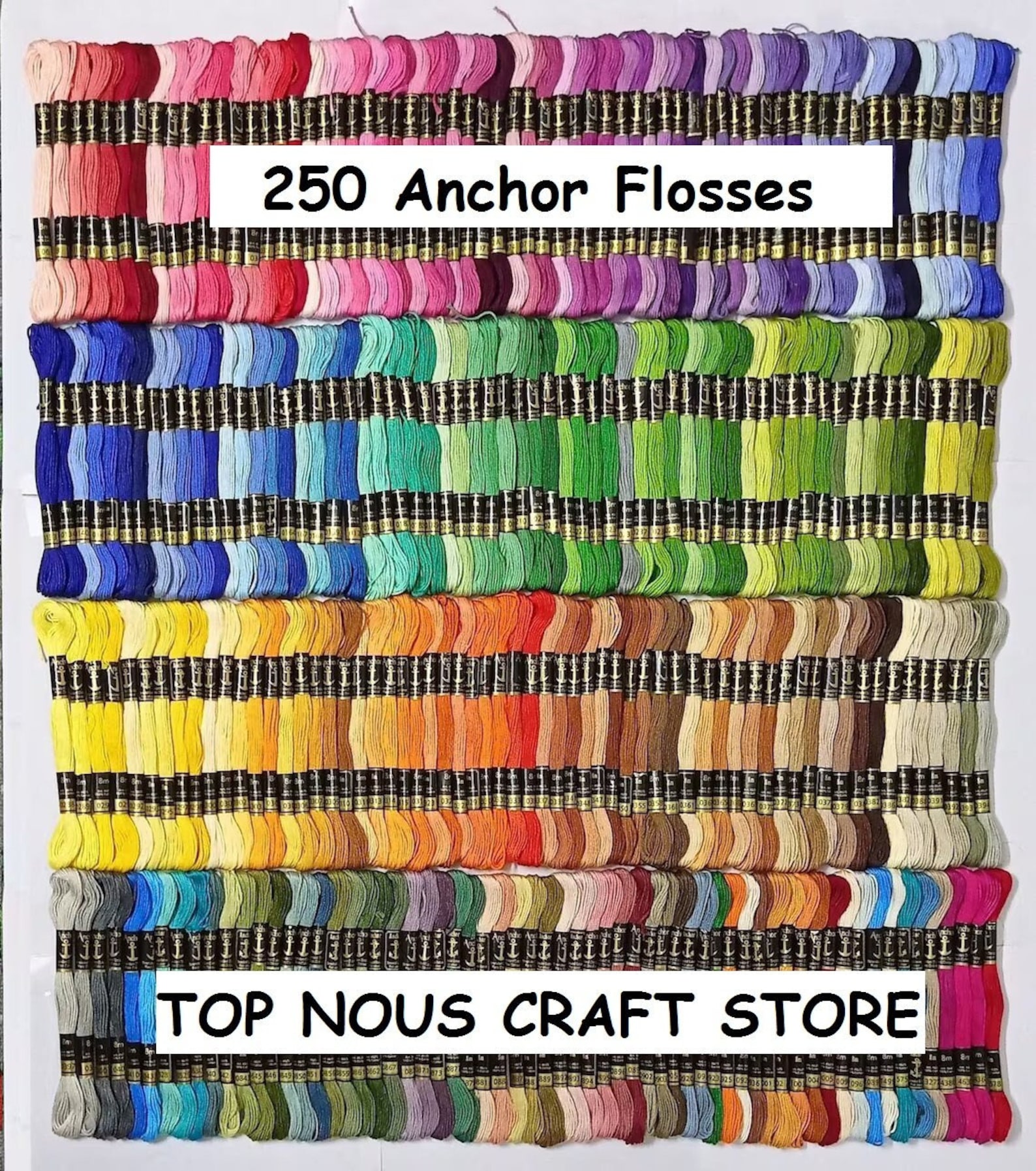 250 Anchor Cross Stitch Embroidery Cotton Thread Floss/ Skeins in Solid ...