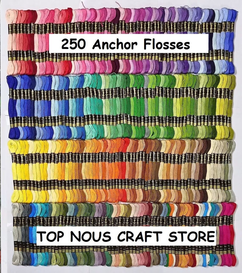 250 Anchor Cross Stitch Embroidery Cotton Thread Floss/ Skeins in Solid ...