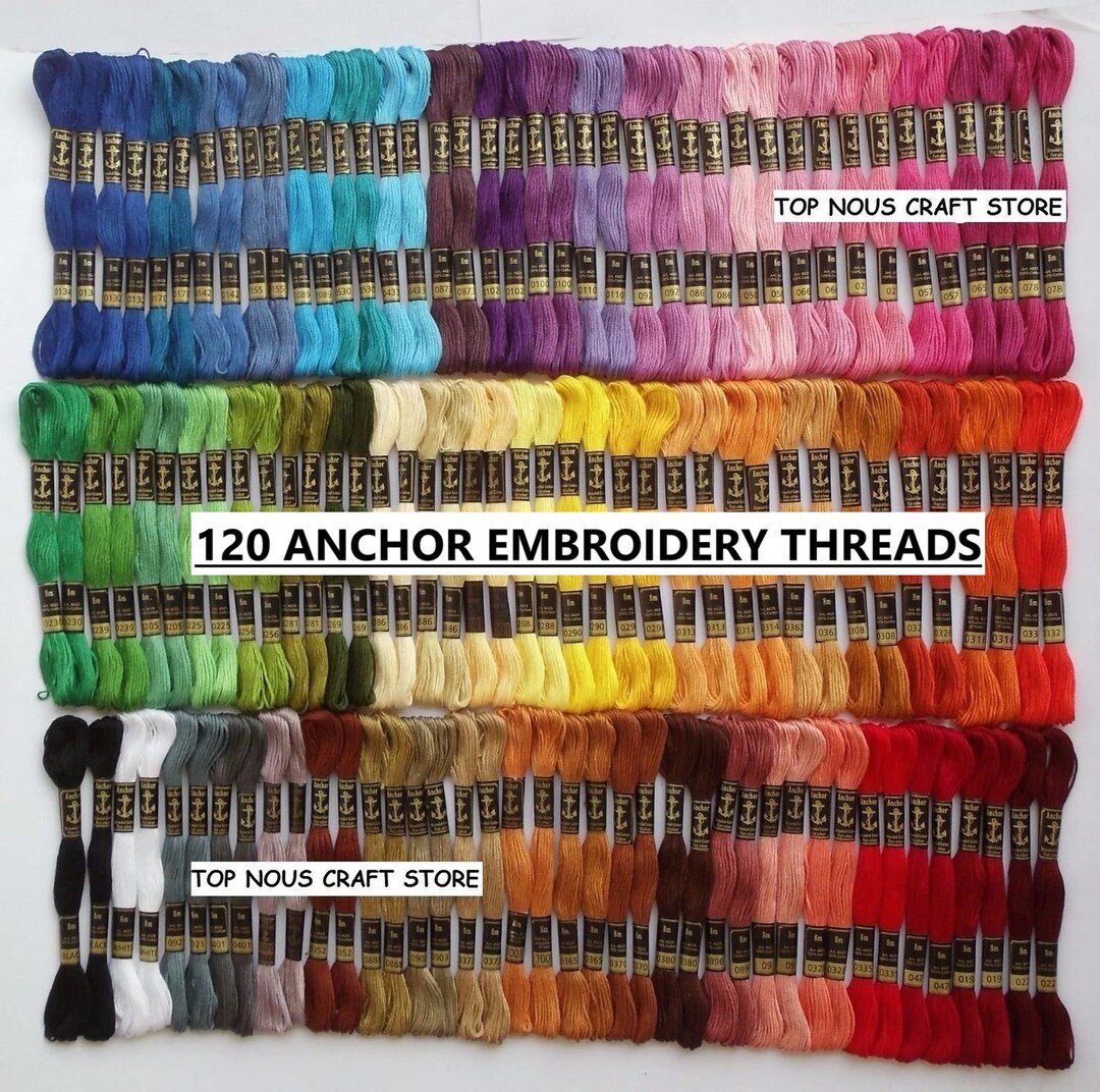 120 Anchor Cross Stitch Embroidery Cotton Thread Floss/ Skeins in Solid ...