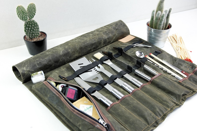 Personalized BBQ Tool Roll: Waxed Canvas Grill Bag, Outdoor Cooking ...