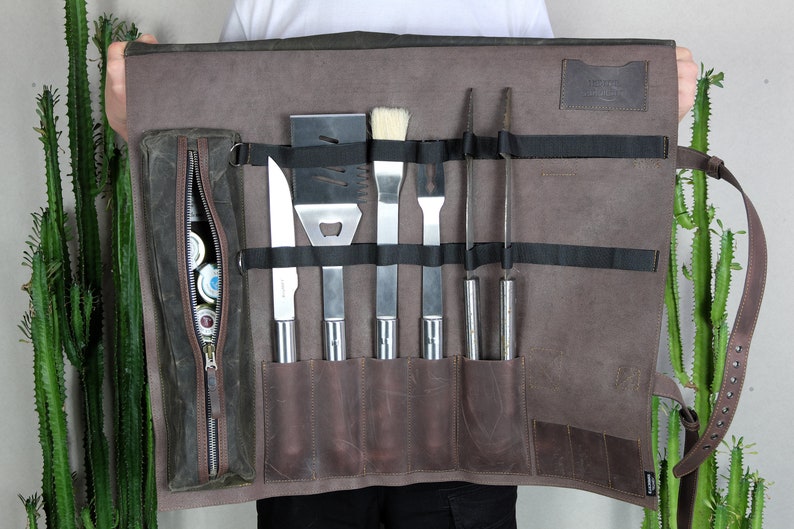 Waxed Canvas BBQ Tool Roll: Personalized Grill Utensil Bag - Etsy