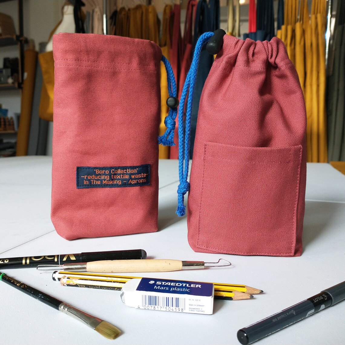 Little Tool Bag Pouch With Drawstring Top and Pocket, in Durable Cotton ...