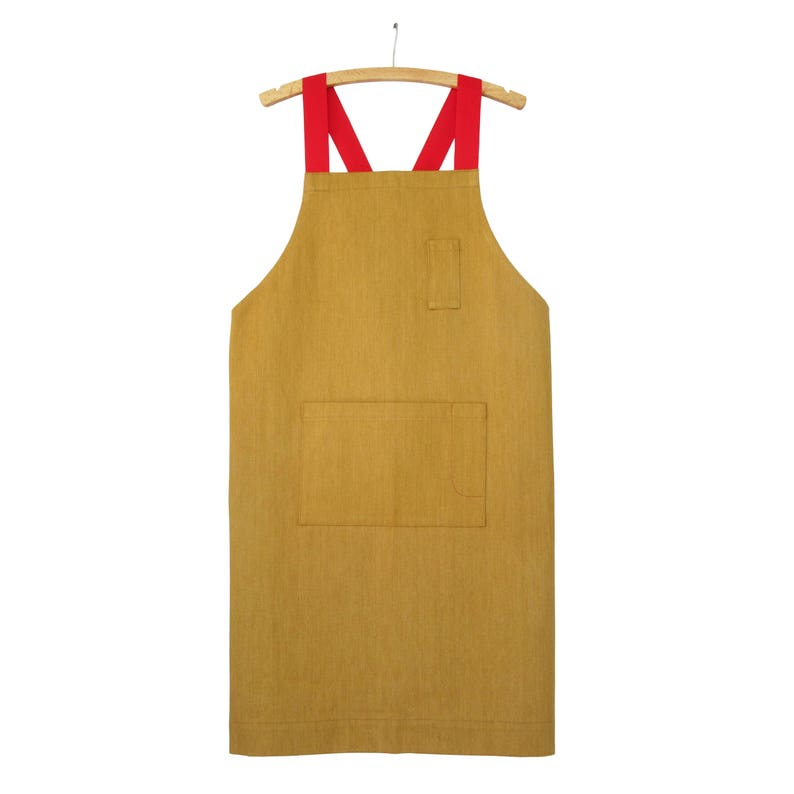 Ochre Heavyweight Denim Apron. Crossback Design With Red Adjustable ...