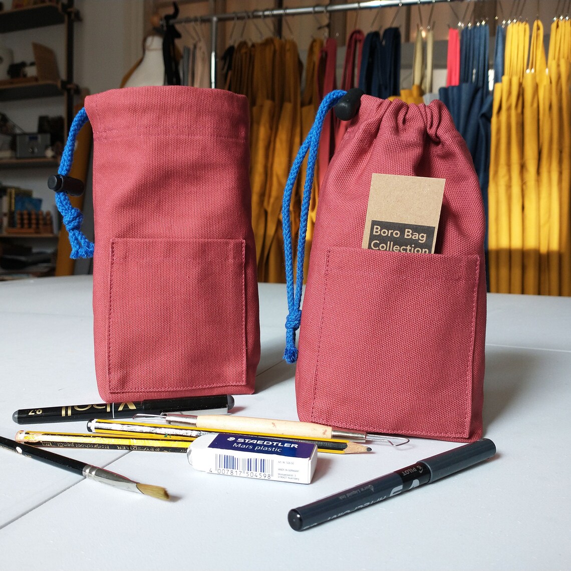 Little Tool Bag Pouch With Drawstring Top and Pocket, in Durable Cotton ...