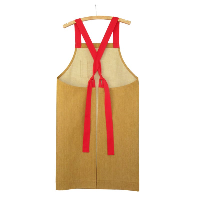 Ochre Heavyweight Denim Apron. Crossback Design With Red Adjustable ...
