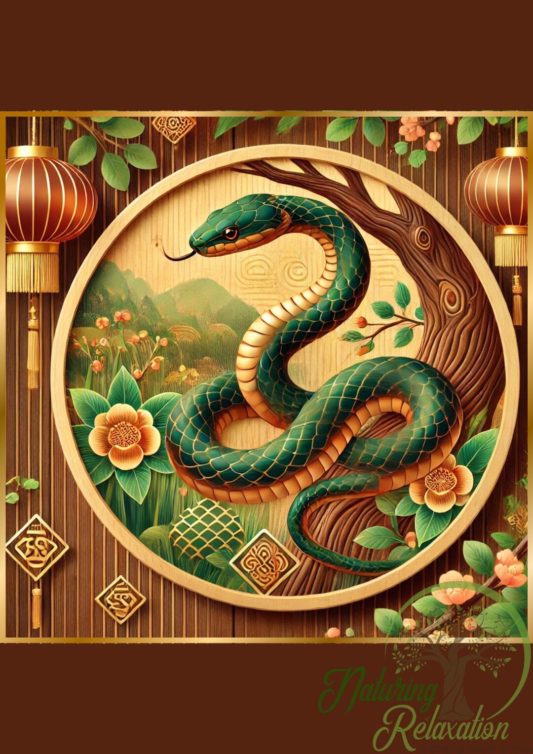Lunar New Year Wood Element Snake Digital Art Print - Chinese Zodiac ...