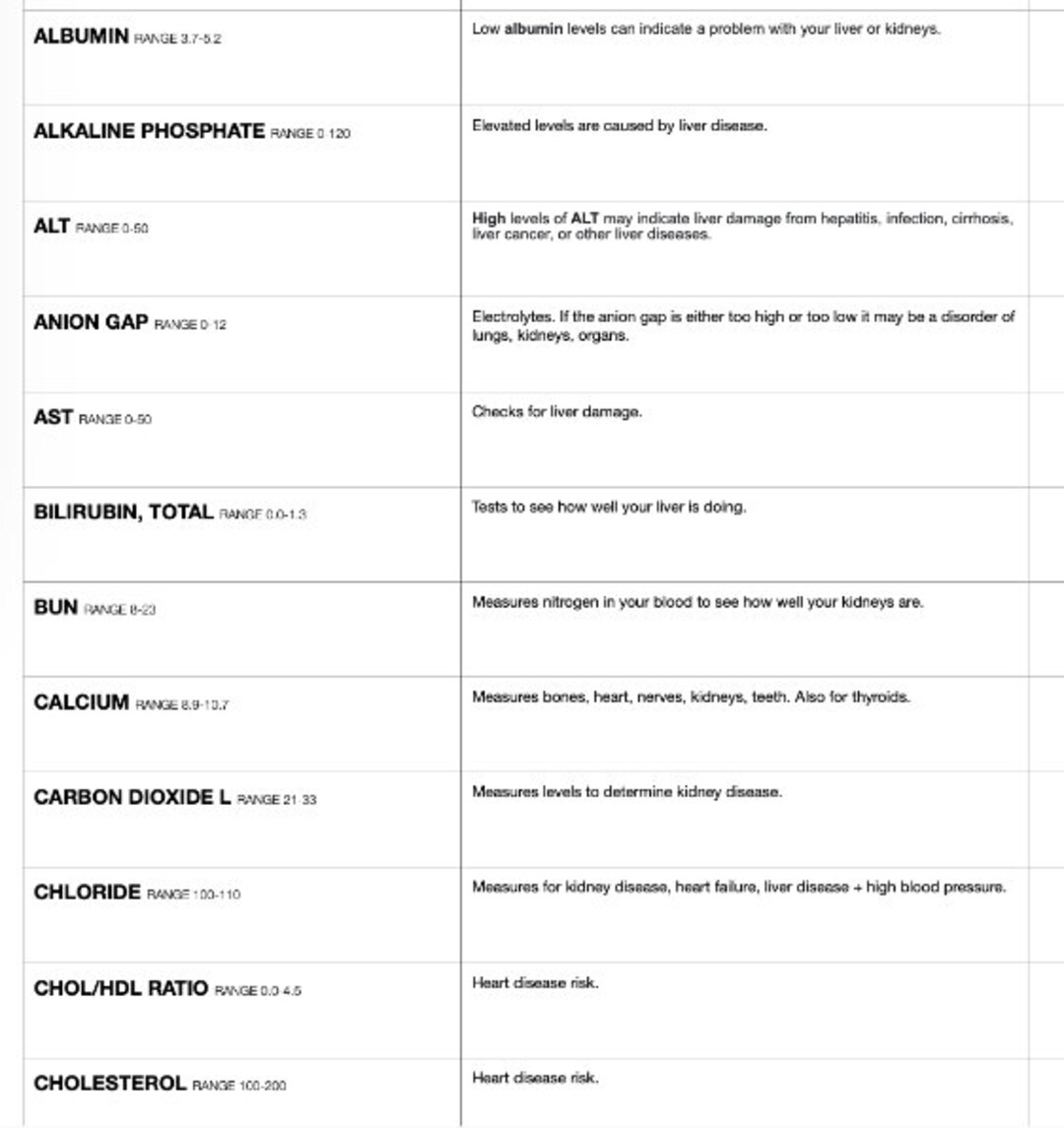 Blood Work Spread Sheets - Etsy