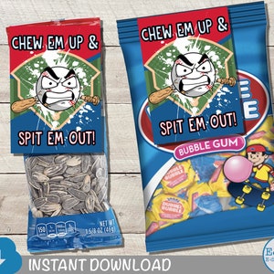 Chew Em up & Spit Em Out Good Luck Tags, Baseball Treat Labels, Team ...