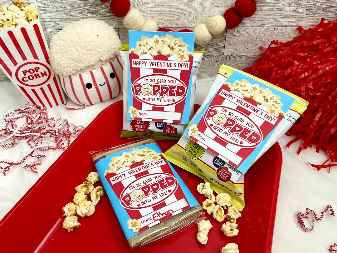 Valentine's Day Popcorn Treat Tags for School | so Glad You Popped in ...