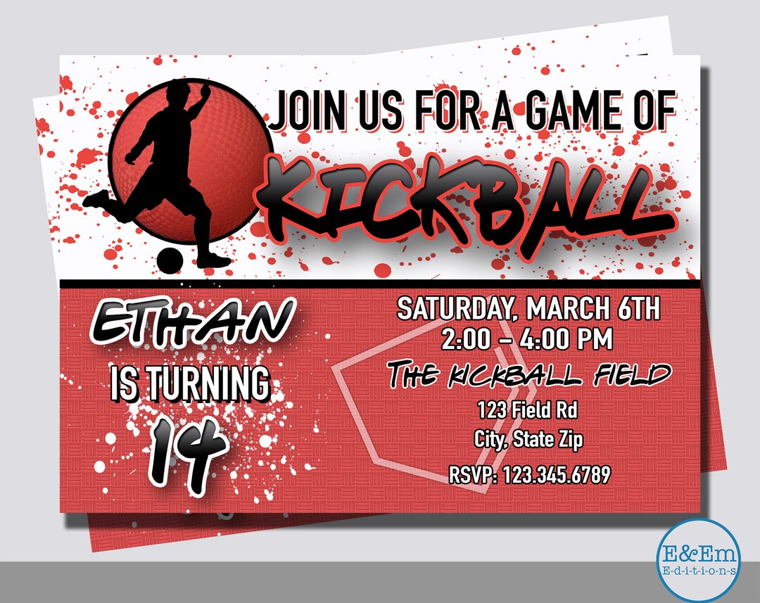 Kickball Invitation, Kickball Party Invitations, Kickball Invite ...