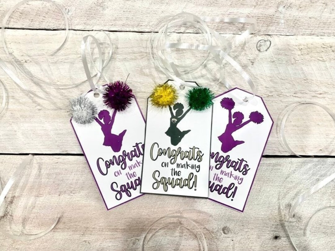 Cheer Congrats Tags, Cheerleading Team Treat Labels, Team Colors Cheer ...