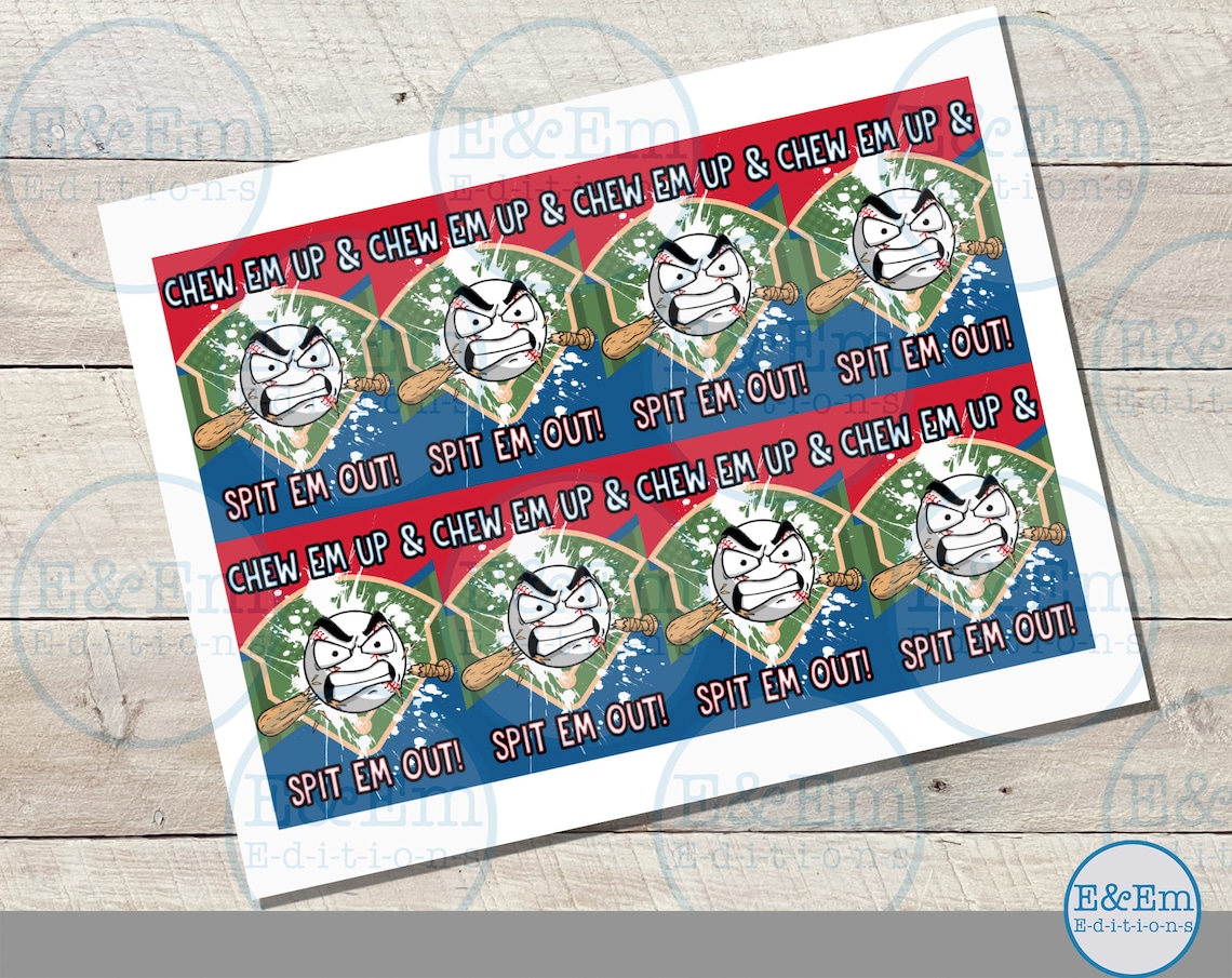 Chew Em up & Spit Em Out Good Luck Tags, Baseball Treat Labels, Team ...