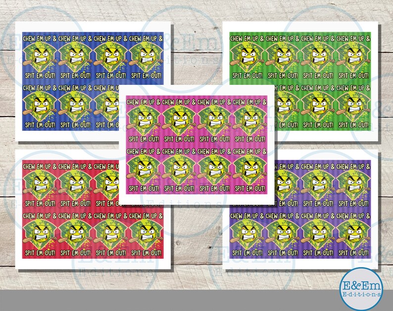 Chew Em up & Spit Em Out Good Luck Tags, 5 Colors of Softball Treat ...