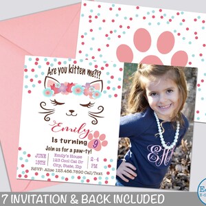 Boho Kitten Birthday Invitation, Boho Kitty Cat Invitation, Front and ...