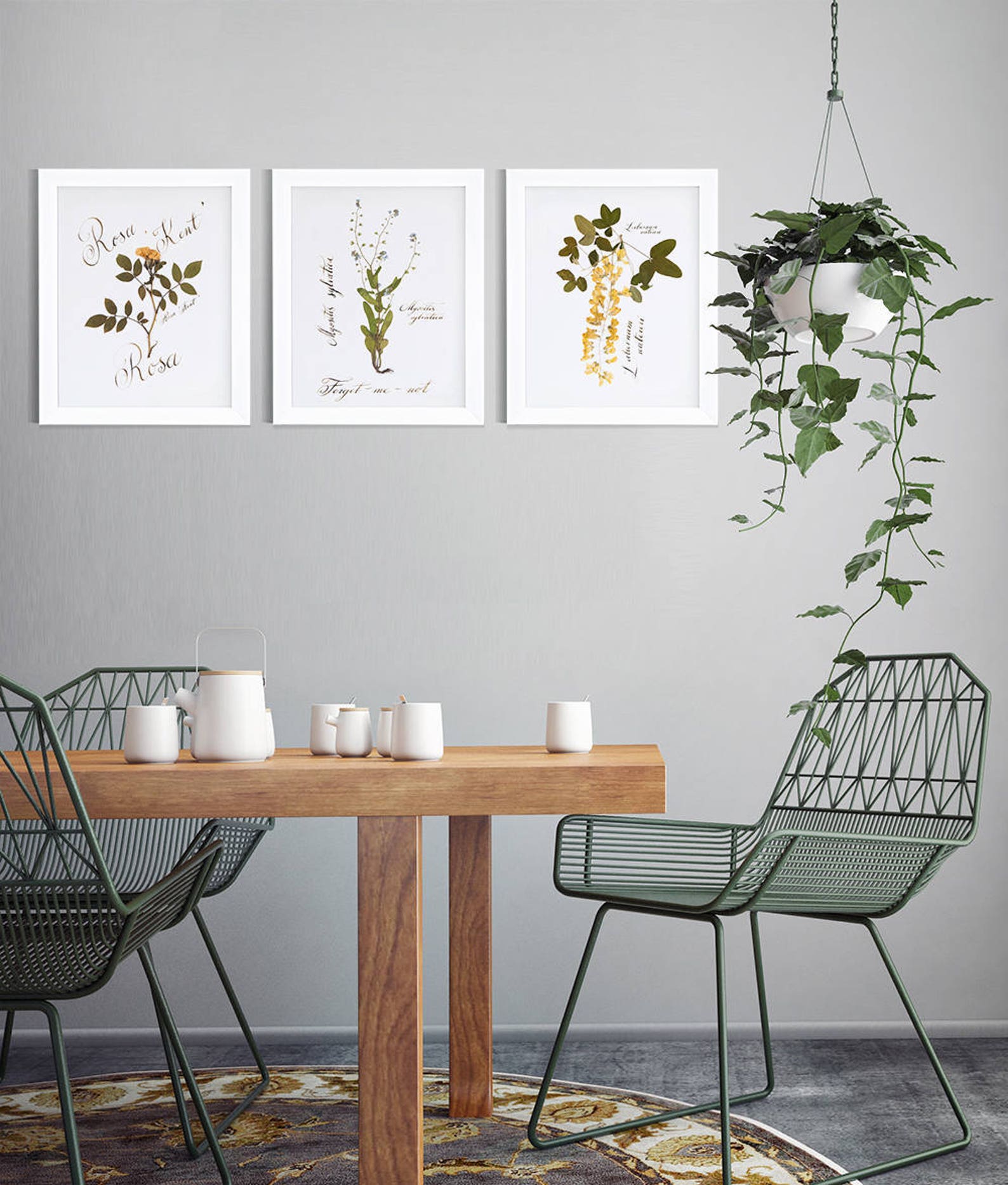 Botanical Wallpaper Print Set / Herbarium Art Prints From Real - Etsy